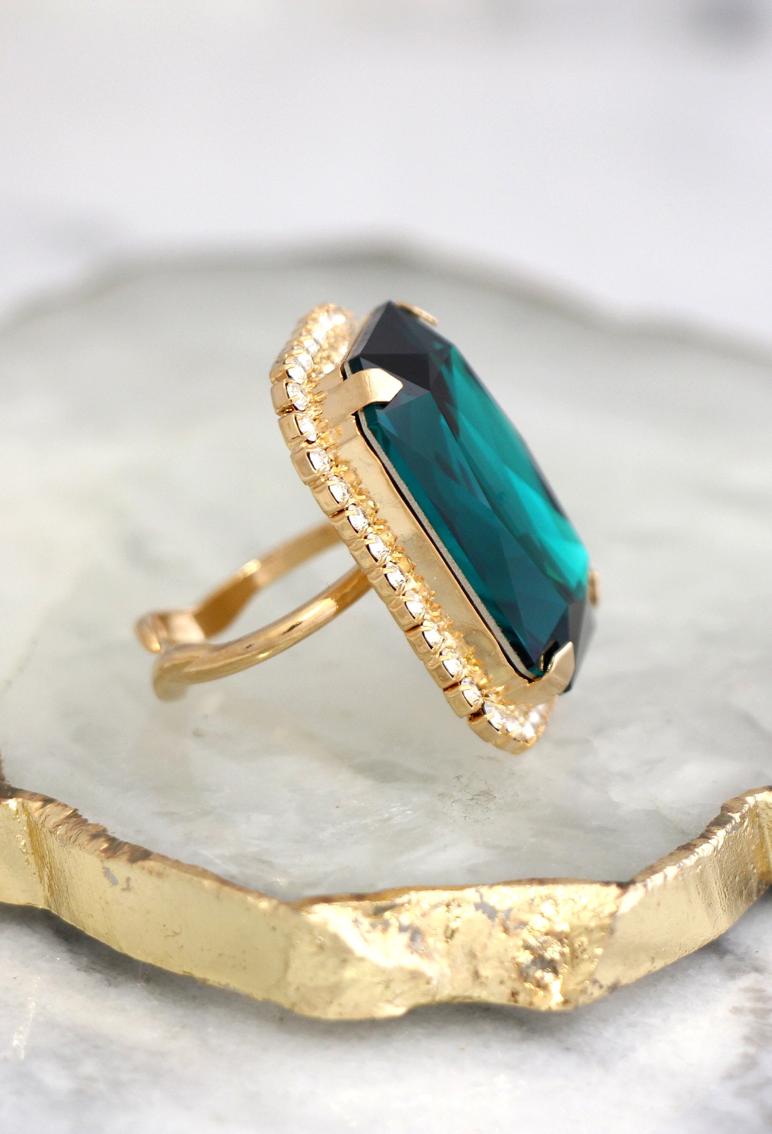Emerald Ring Cocktail Crystal Green Ring Statement Gold - Etsy