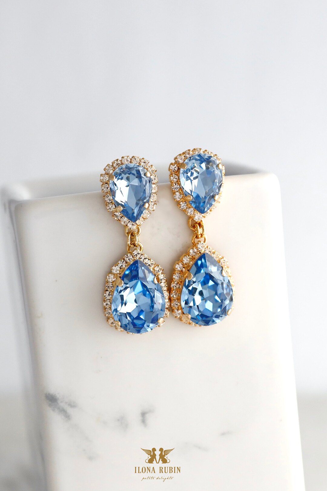 Light Blue Long Earring, Bridal Light Sapphire Crystal Earrings, Light ...