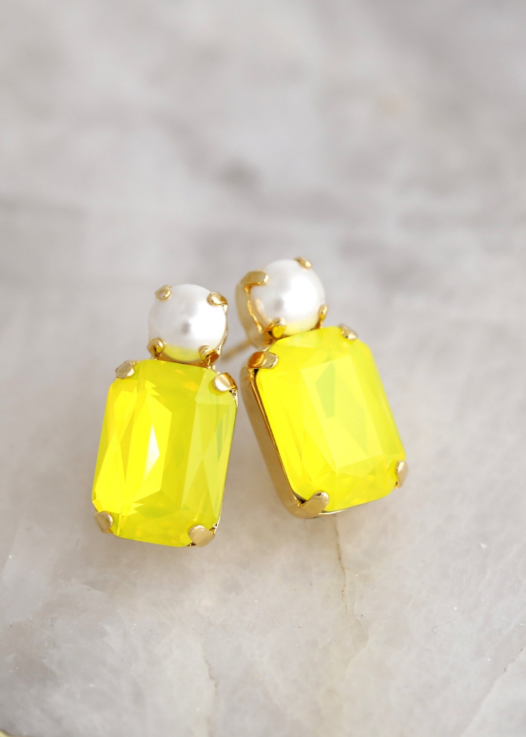 Yellow Neon Stud Earrings, Ultra Yellow Crystal Bridal Earrings ...