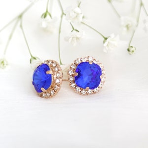 Royal Blue Stud Earrings, Blue Crystal Stud Earrings, Blue Sapphire ...