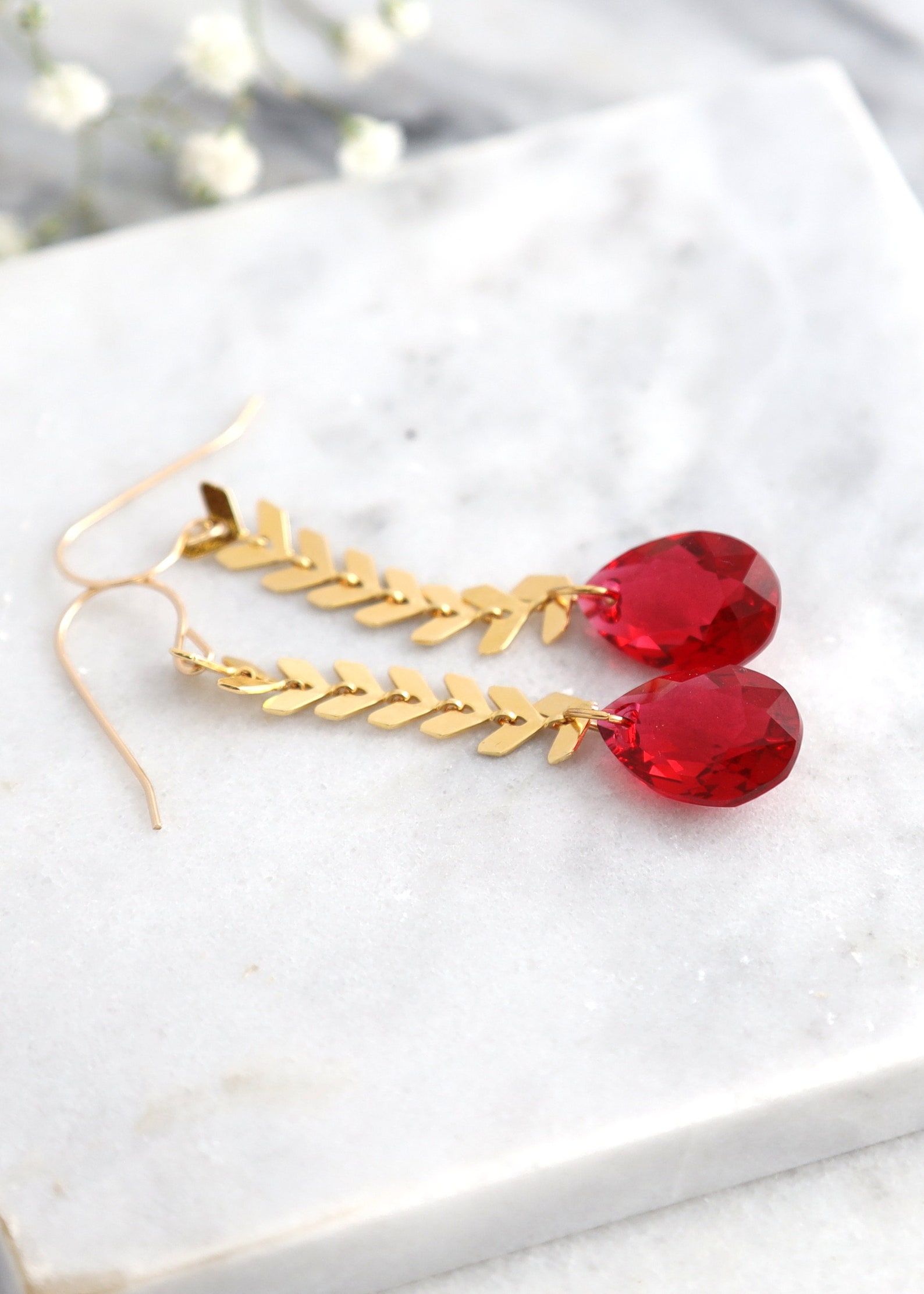 Red Drop Earrings Boho Chic Earrings Red Ruby Dangle - Etsy
