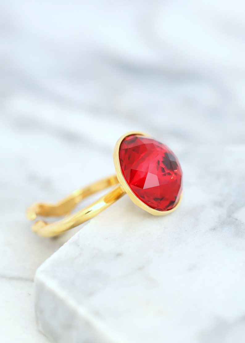 Red Crystal Ring Red Ruby Cocktail Crystal Ring Statement - Etsy