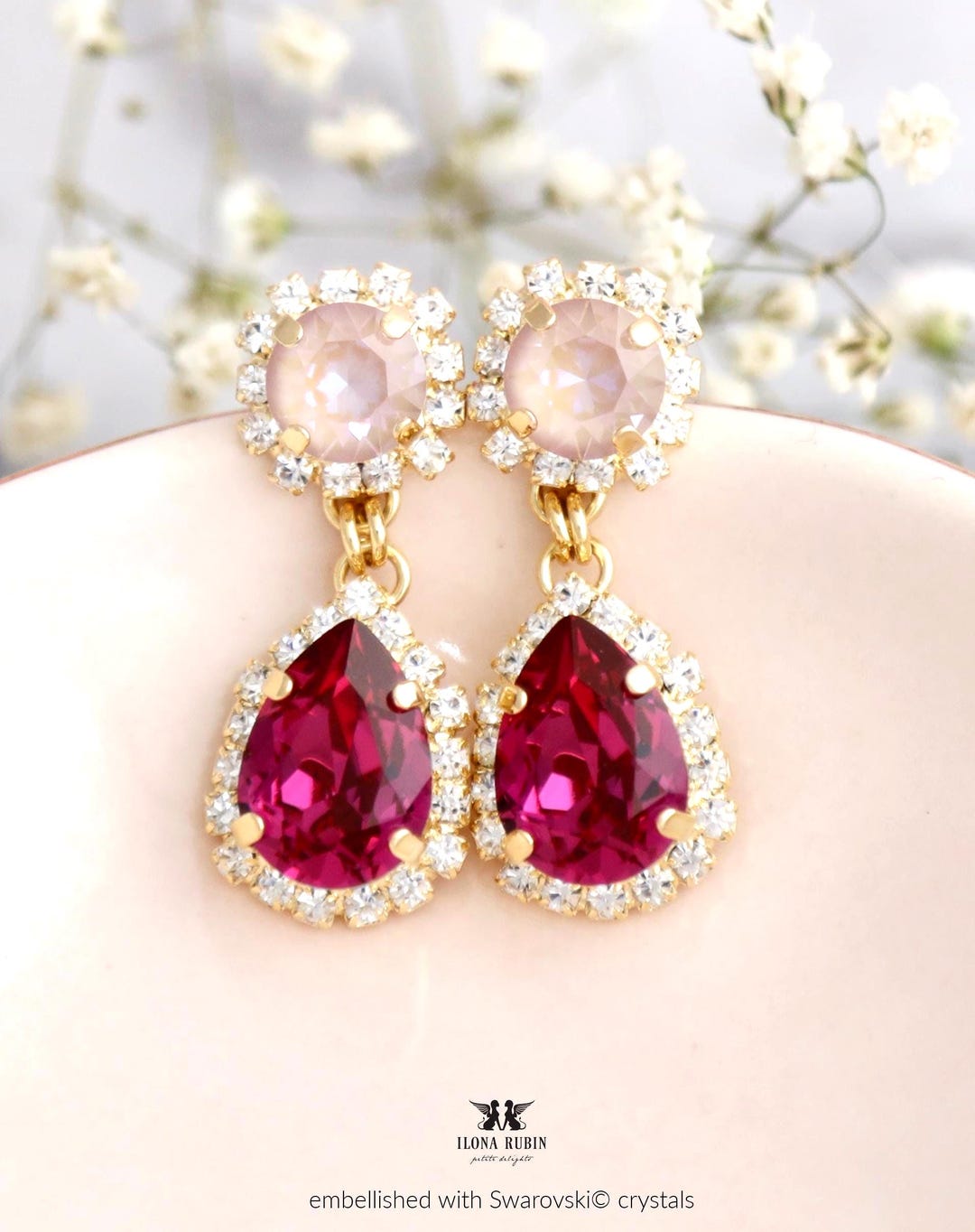 Pink Crystal Chandeliers, Bridal Magenta Earrings, Hot Fuchsia Pink ...