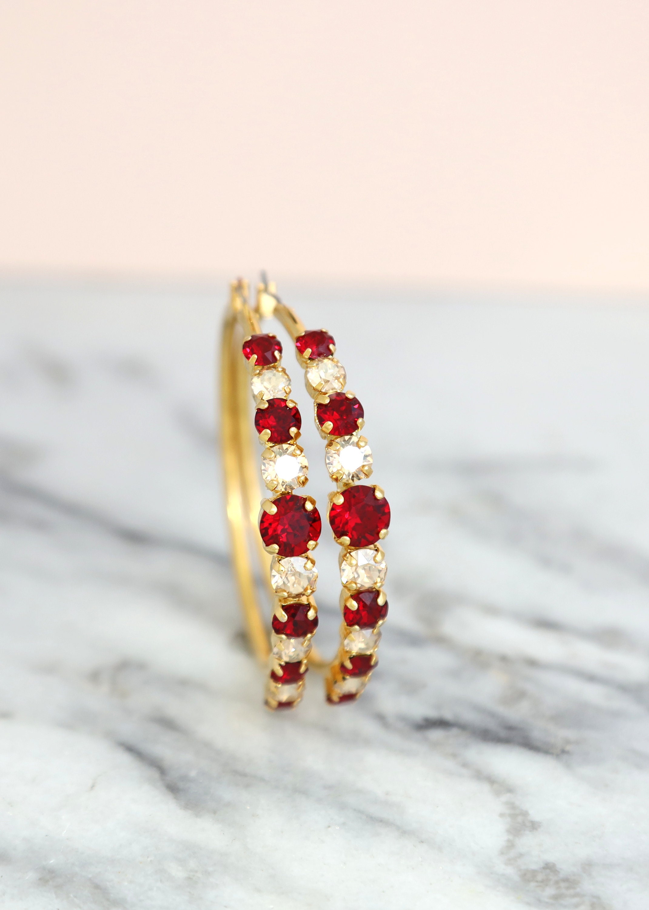 Red Gold Earrings Red Ruby Crystal Hoop Earrings Oversize | Etsy