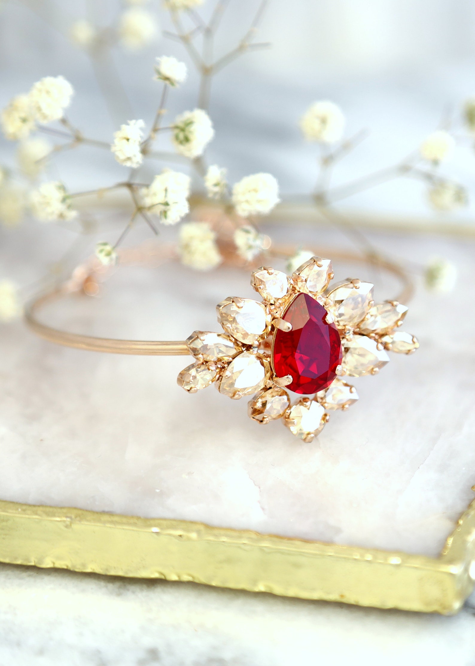 Red Crystal Bracelet Bridal Red Bracelet Garnet Red - Etsy