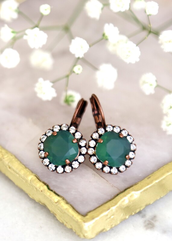 Emerald Drop Earrings Emerald Crystal Droplets Christmas | Etsy