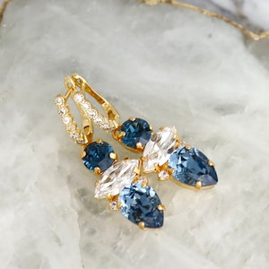 Blue Navy Crysatl Drop Earrings, Navy Blue Crystal Drop Earrings, Blue ...