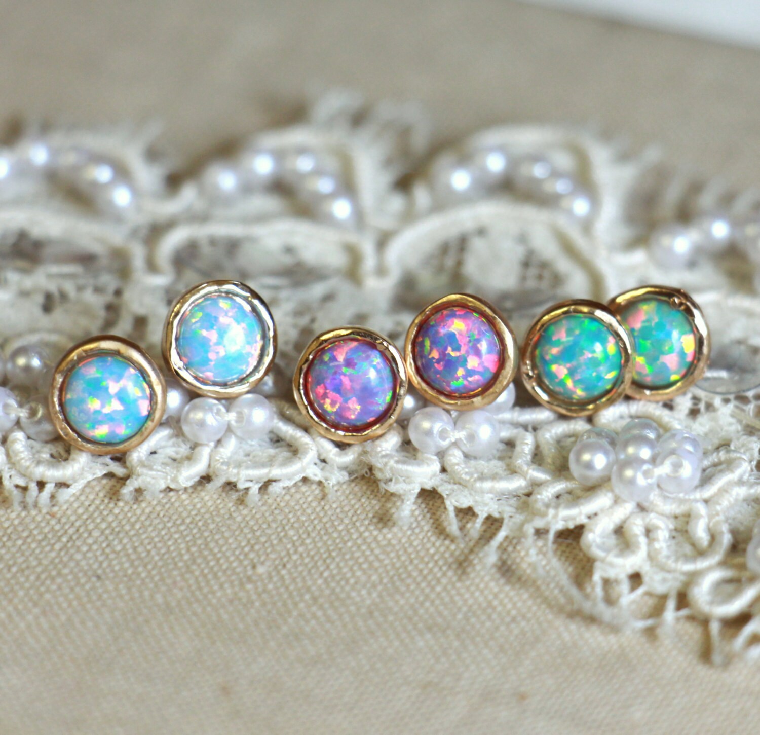 Opal Earrings Opal Stud Earrings Mint Opal Earrings Gold - Etsy