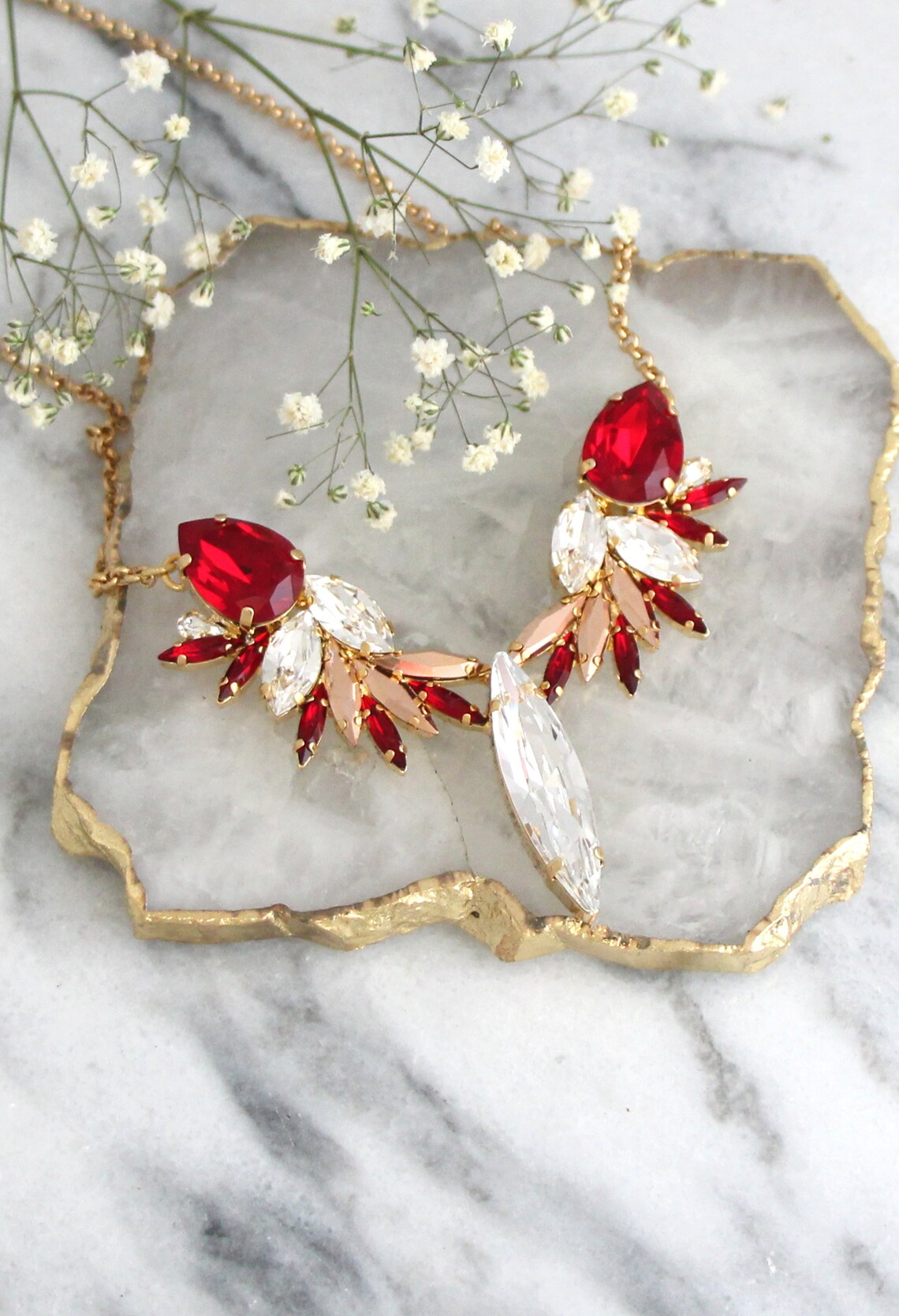 Ruby Red Necklace Bridal Necklace Bridal Statement Necklace - Etsy Israel