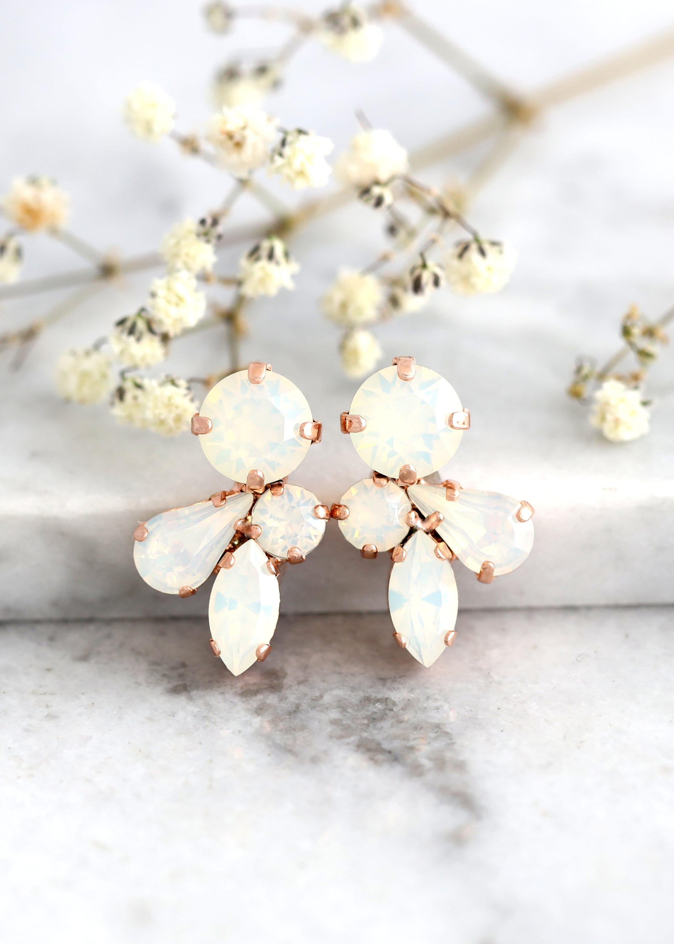 White Opal Earrings, Bridal Opal Crystal Earrings, Bridal White Opal ...