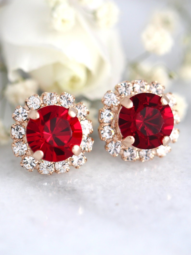 Red Stud Earrings Red Ruby Studs Ruby Red Crystal Earrings | Etsy