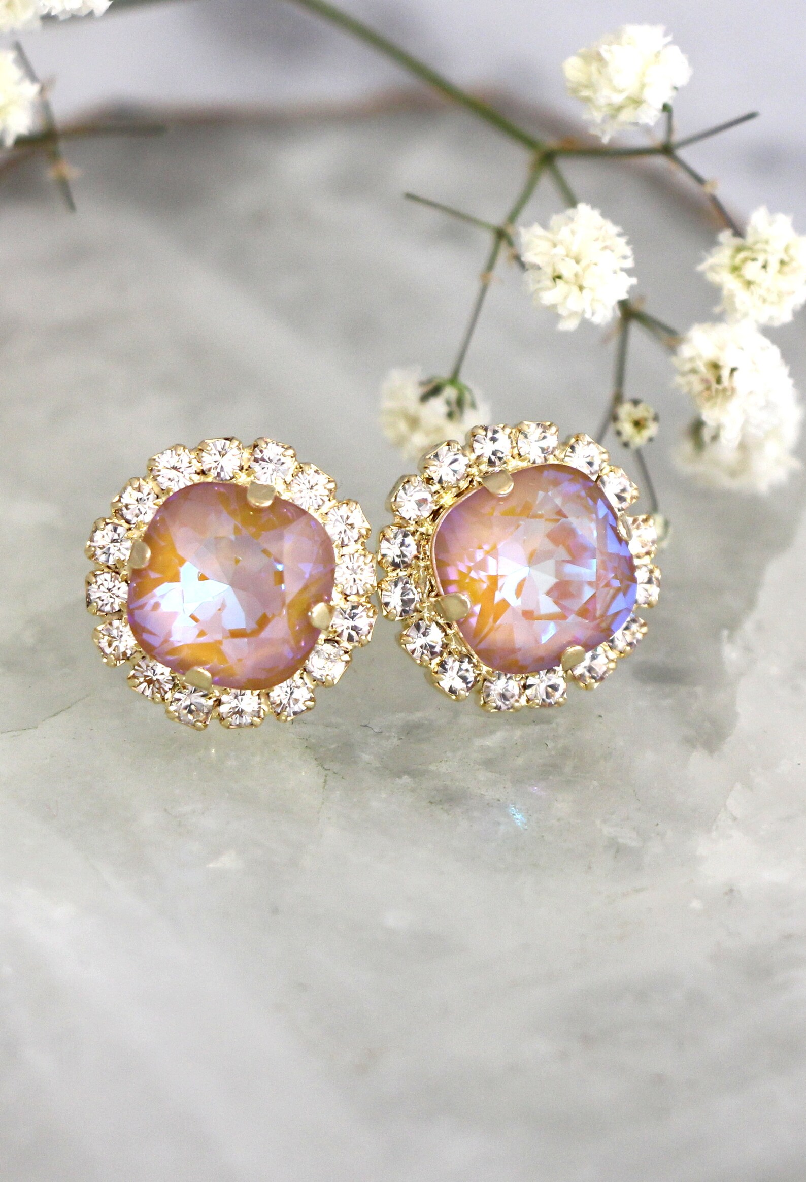 Ochre Stud Earrings, Ochre Sand Crystal Earrings, Bridal Earrings ...