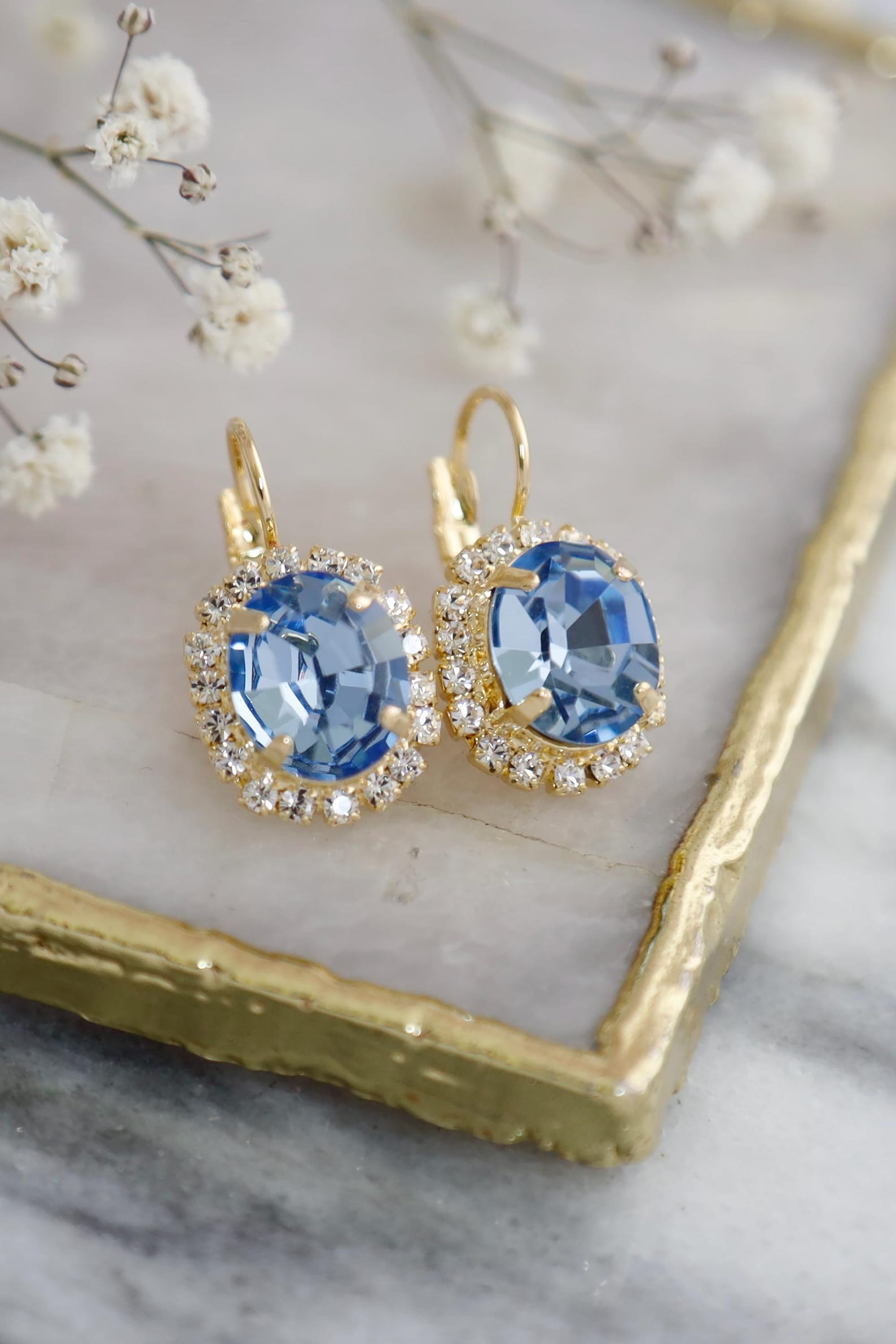 Light Blue Earrings, Light Blue Crystal Drop Earrings, Aquamarine ...