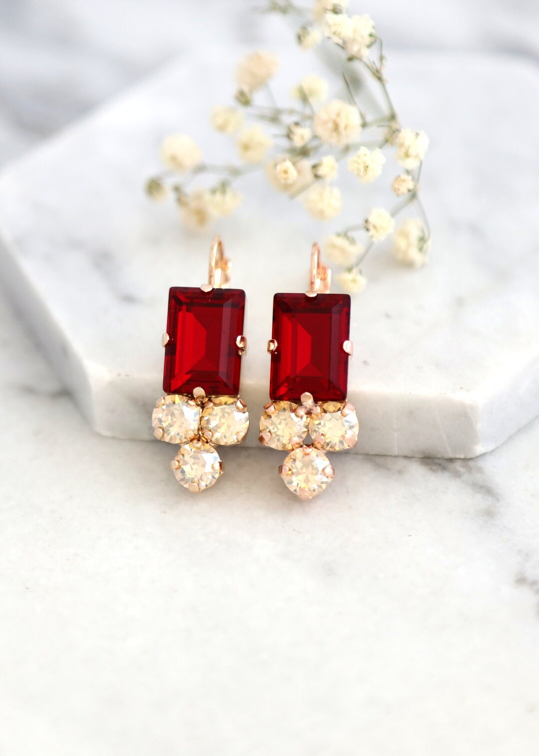 Red Ruby Earrings, Red Crystal Drop Earrings, Gift for Her, Bridesmaids ...