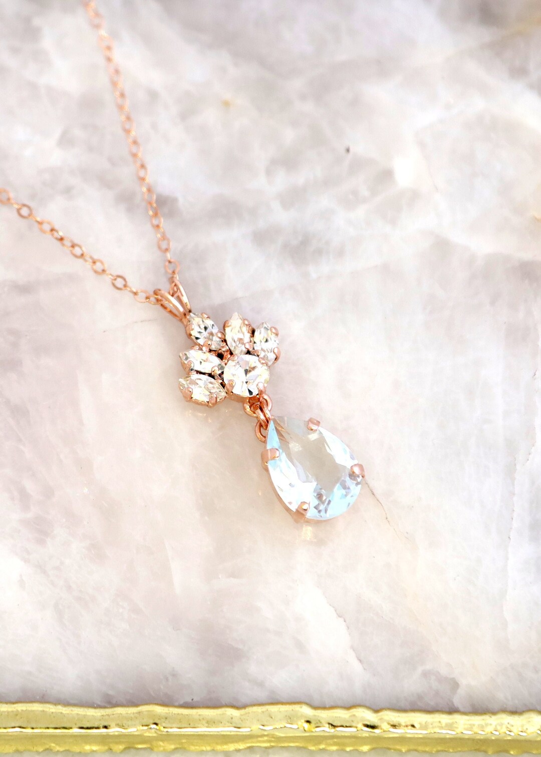 Aquamarine Bridal Necklace, Bridal Aquamarine Crystal Necklace, Light ...