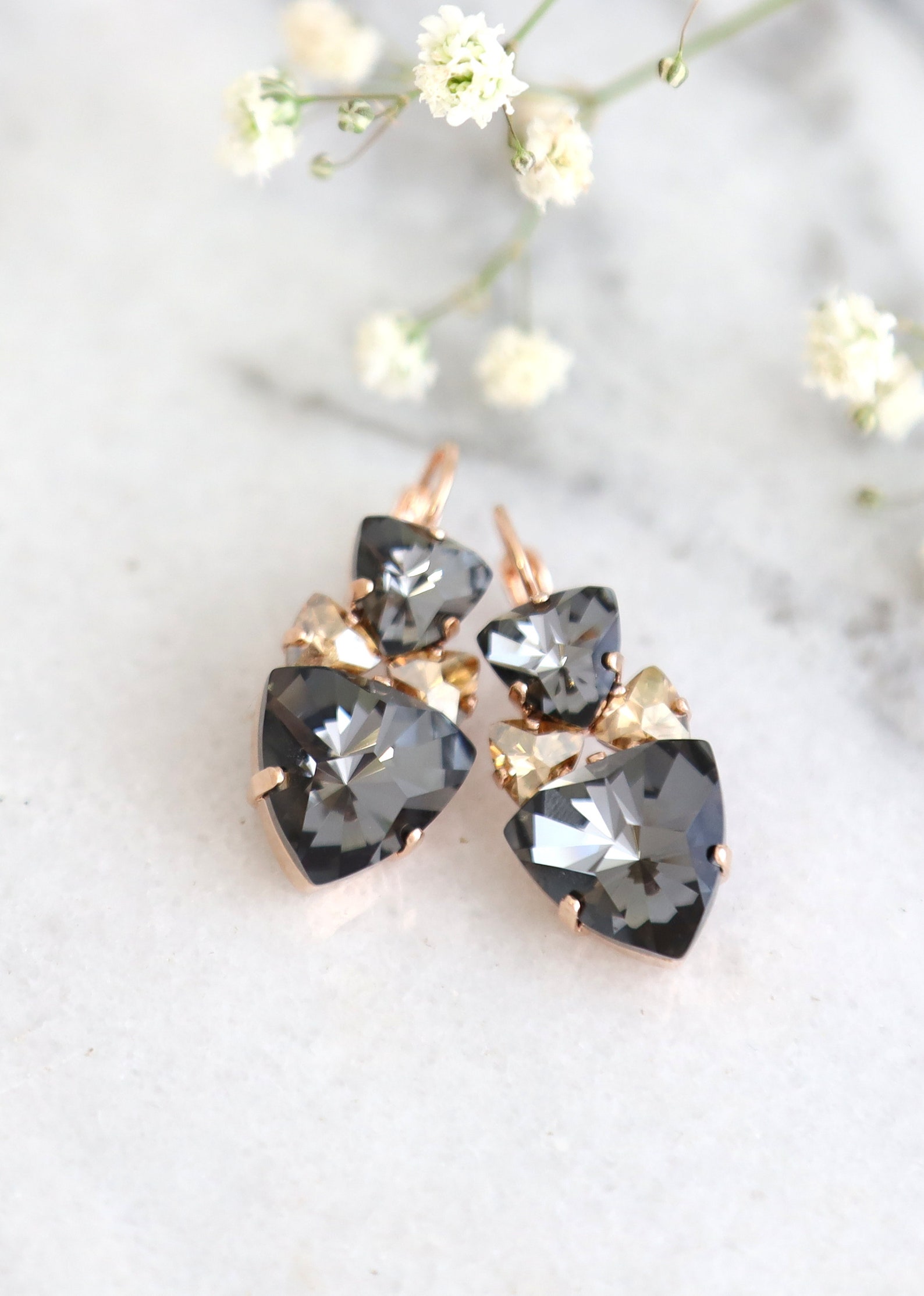 Black Gold Earrings Black Gold Drop Earrings Black Champagne - Etsy