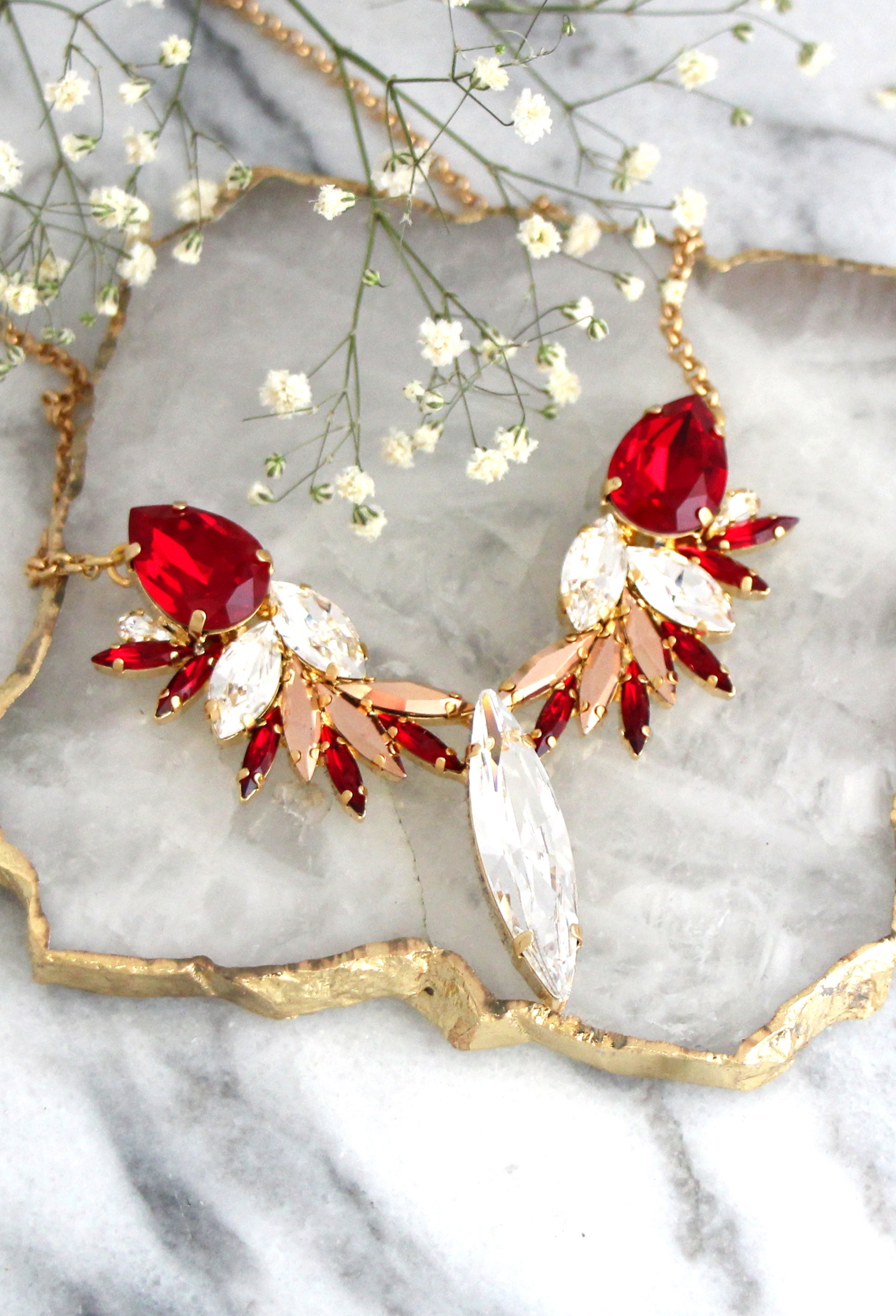 Ruby Red Necklace Bridal Necklace Bridal Statement Necklace | Etsy