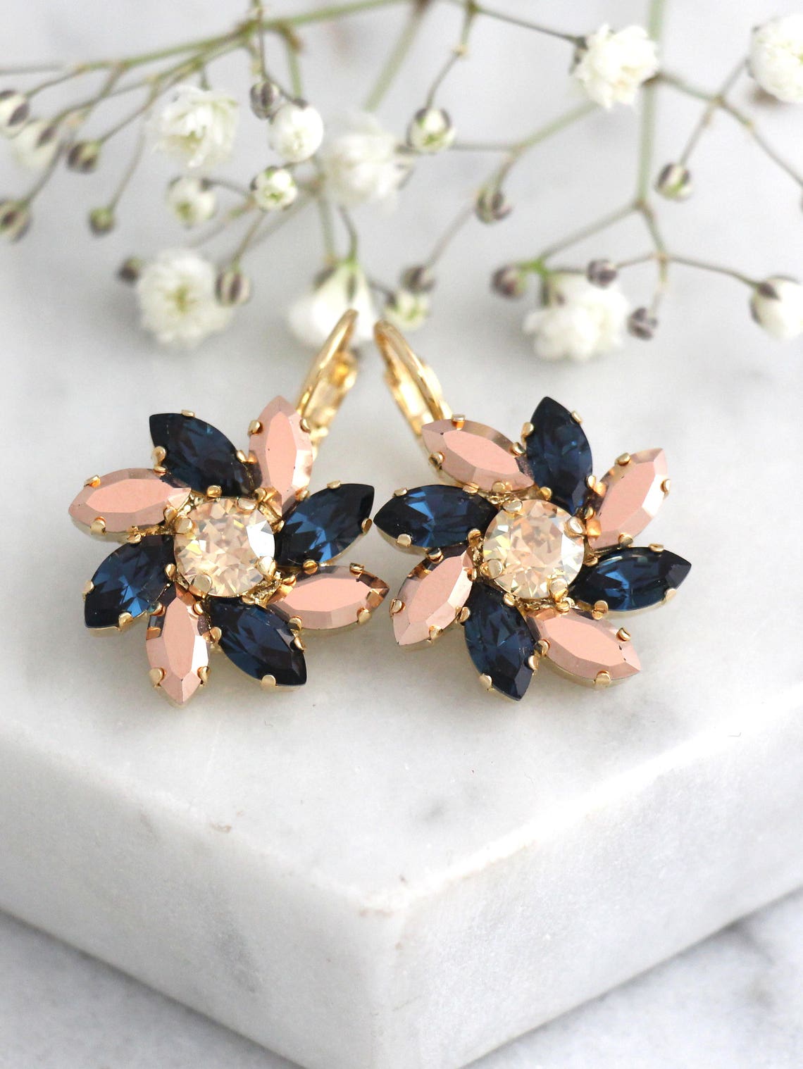 Blue Navy Earrings Dark Blue Drop Earrings Bridal Blue Navy | Etsy