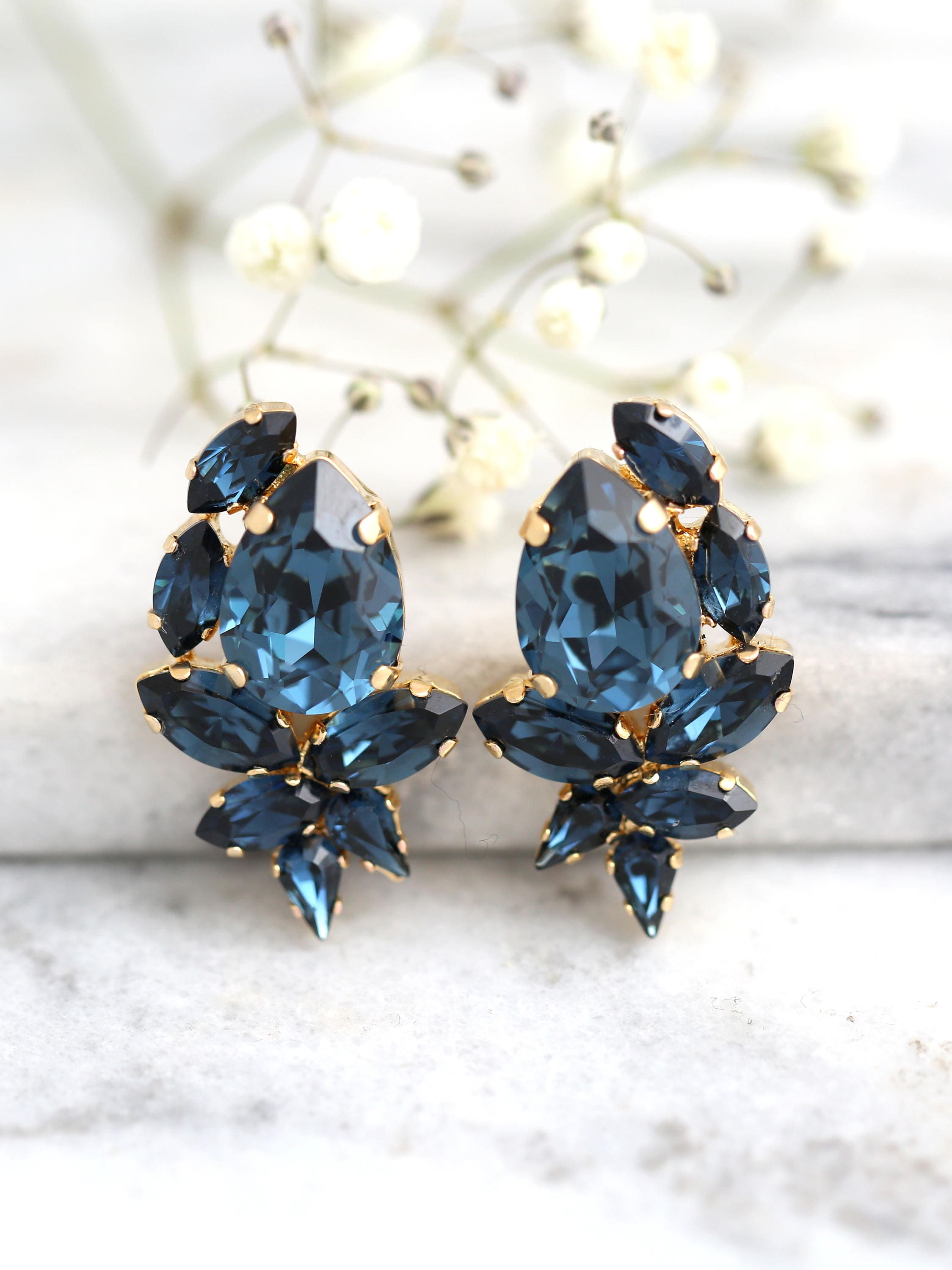 Blue Earrings Blue Navy Earrings Bridal Blue Earrings Dark | Etsy