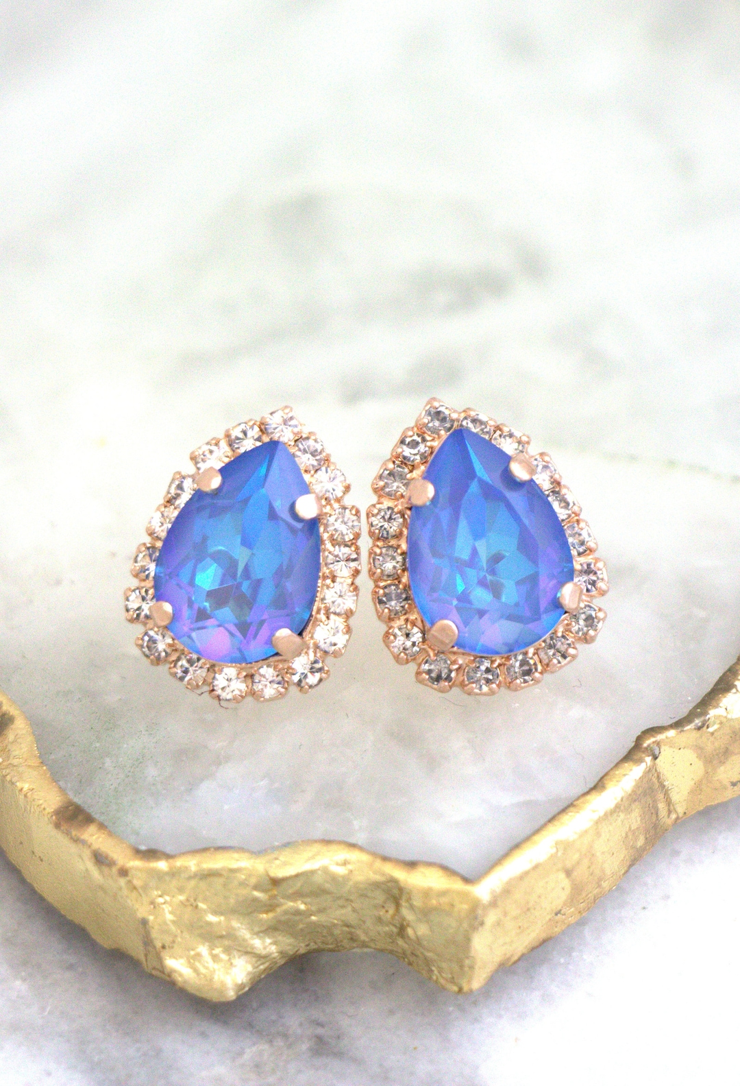 Blue Stud Earrings, Ocean Blue Crystal Earrings, Bridal Something Blue ...