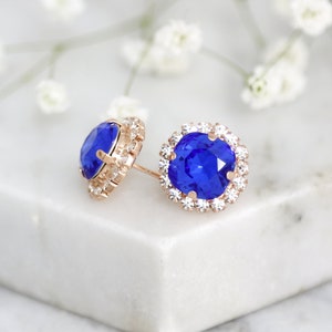 Royal Blue Stud Earrings, Blue Crystal Stud Earrings, Blue Sapphire ...