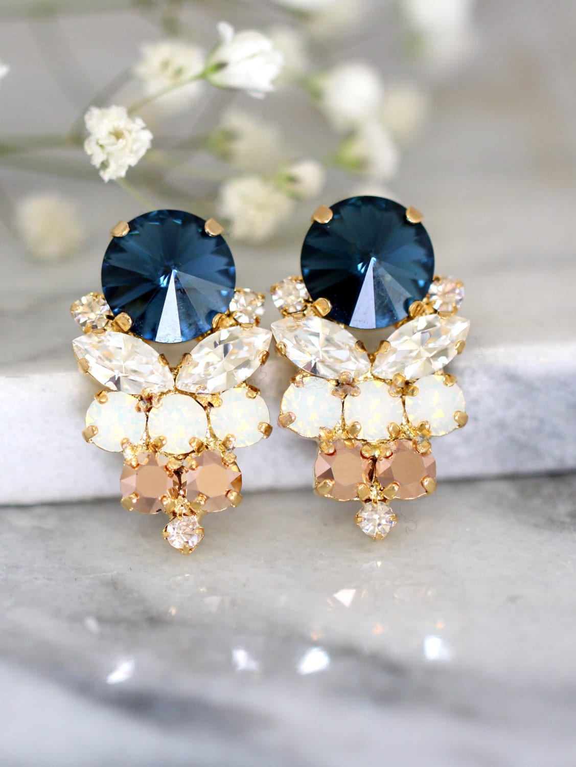Blue Navy Bridal Earrings Navy Blue Gold Stud Earrings - Etsy