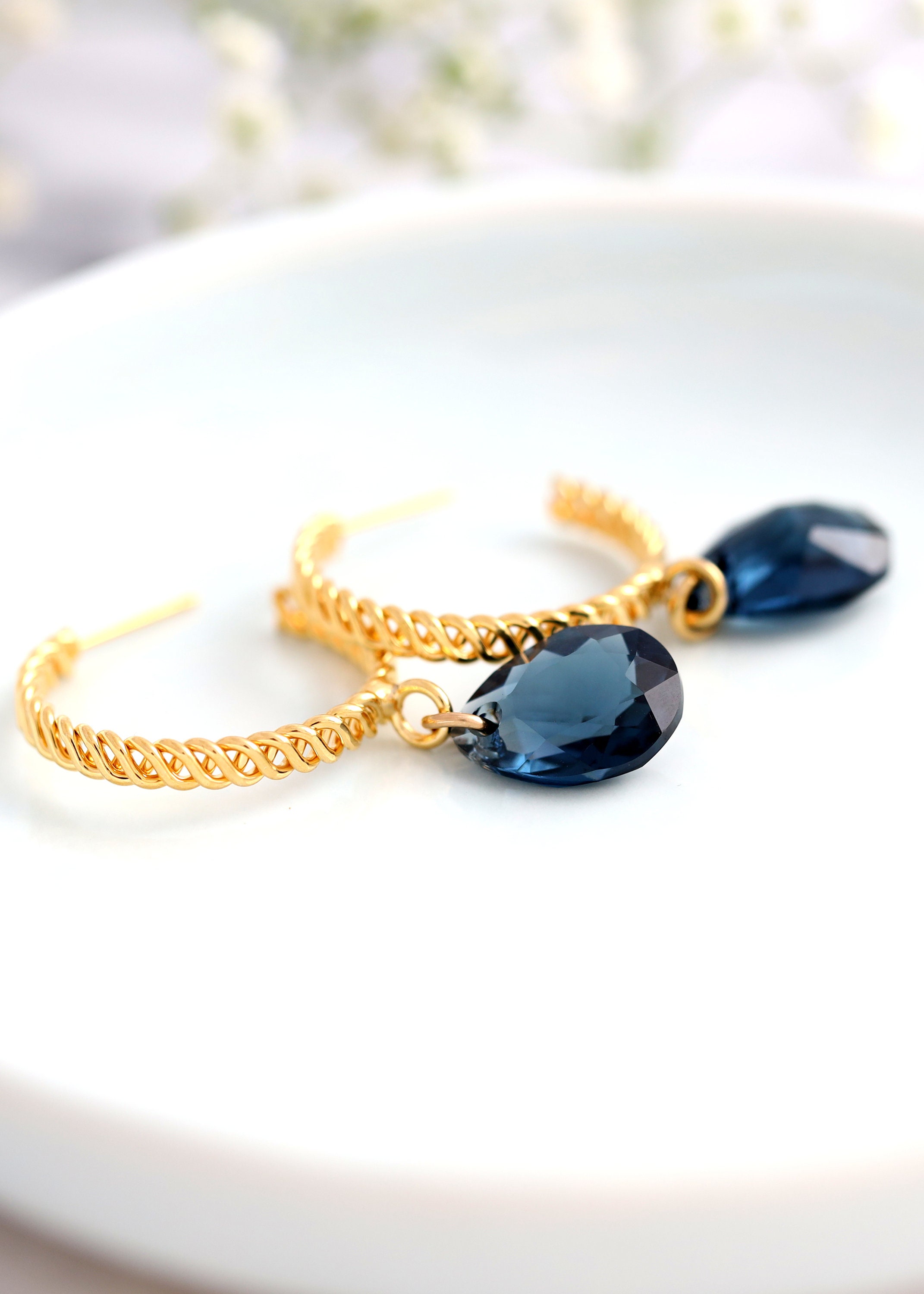 Navy Blue Earrings Blue Gold Hoop Earrings Bridal Blue Hoop | Etsy