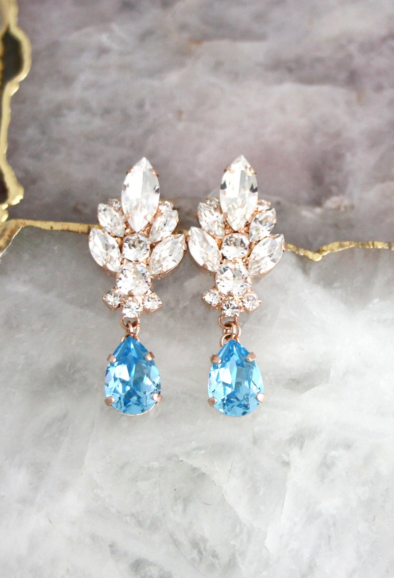 Blue Topaz Earrings Aquamarine Chandelier Bridal | Etsy
