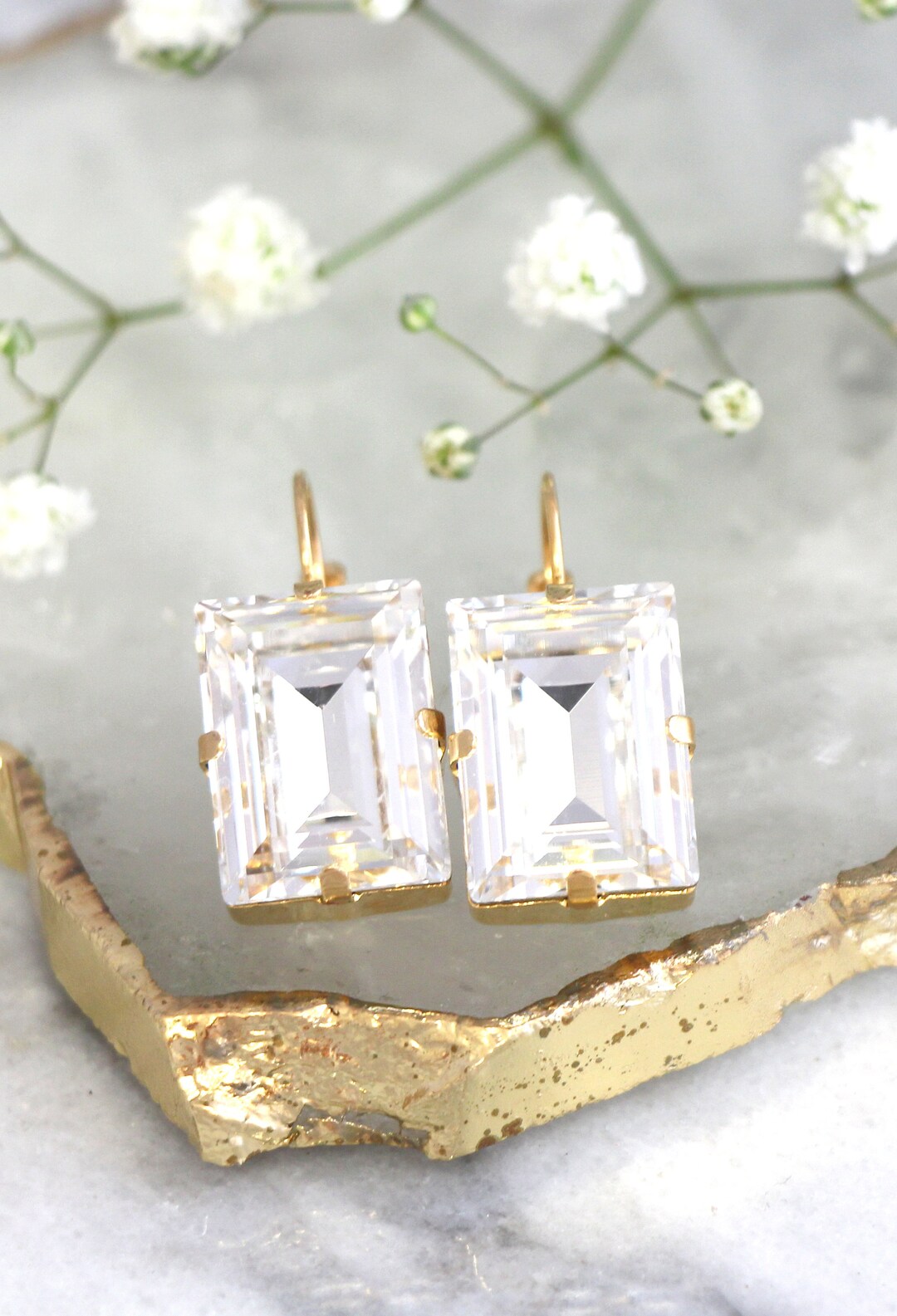 Emerald Cut Crystal Drop Earrings, Bridal Classic Crystal Drop Earrings ...