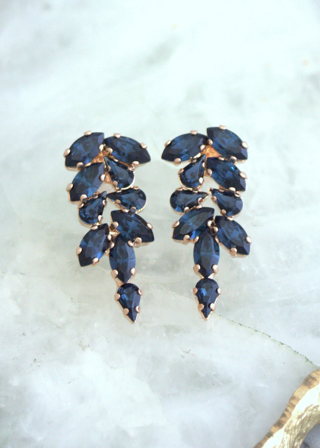 Blue Navy Stud Earrings, Bridal Navy Cluster Earrings, Dark Blue ...
