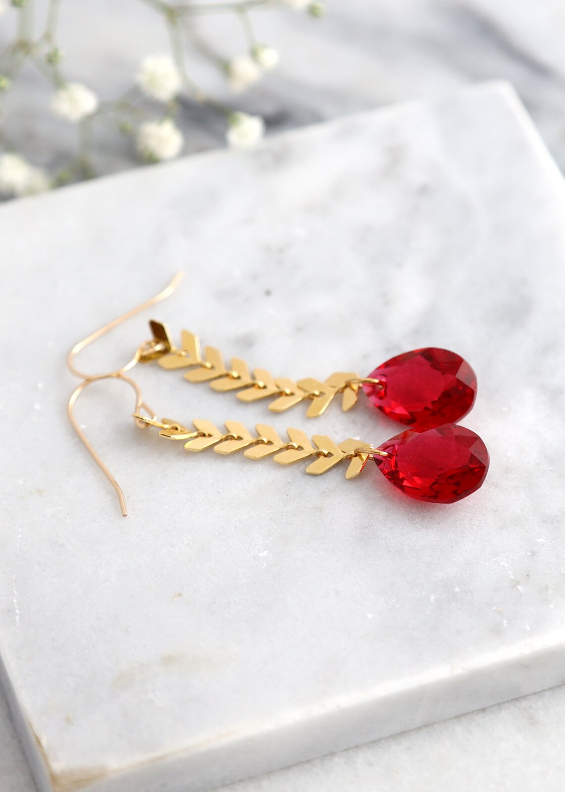 Red Drop Earrings Boho Chic Earrings Red Ruby Dangle - Etsy