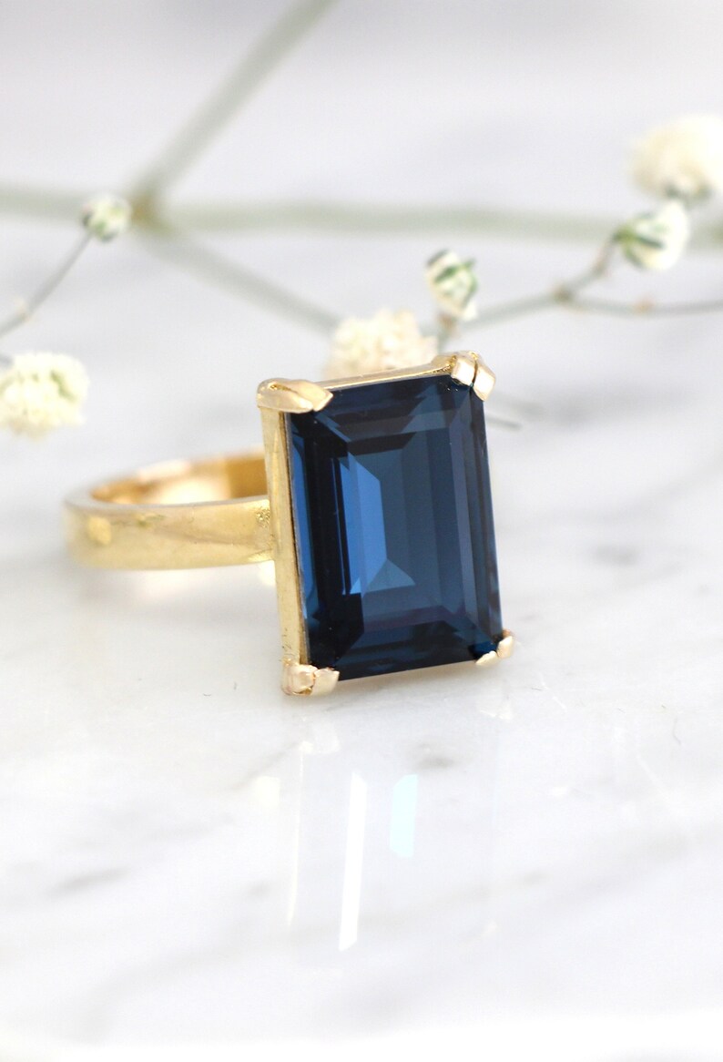 Blue Navy Crystal Ring Dark Blue Emerald Cut Crystal Ring - Etsy