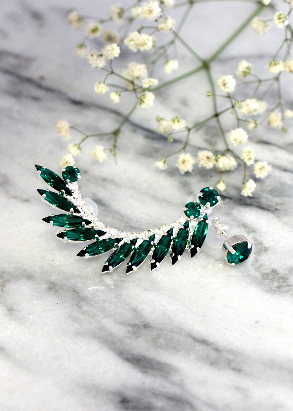 Emerald Green Ear Cuff Earrings Bridal Climbing Crystal | Etsy