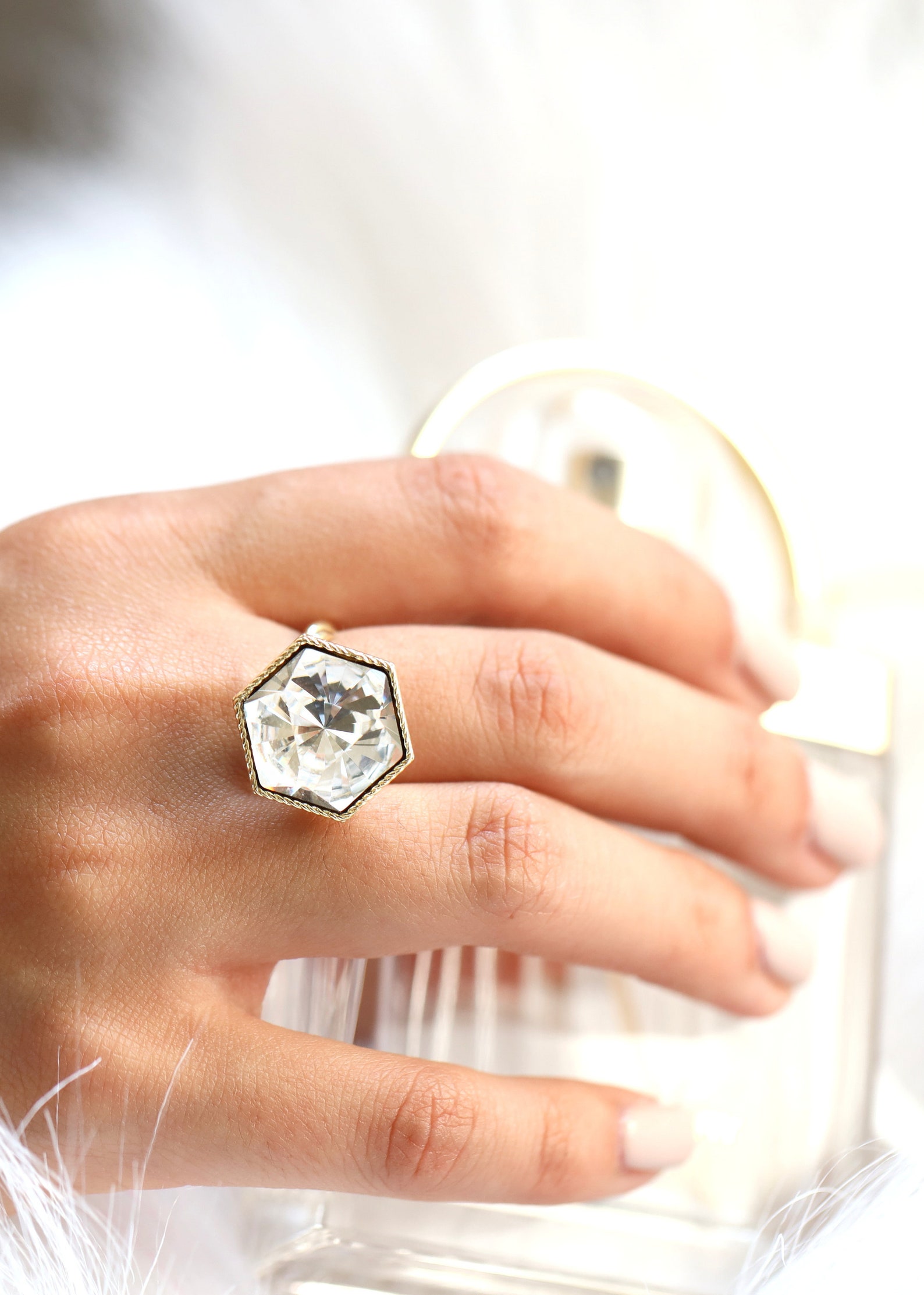 Cocktail Ring Crystal Adjsble Cocktail Ring Statement Ring - Etsy