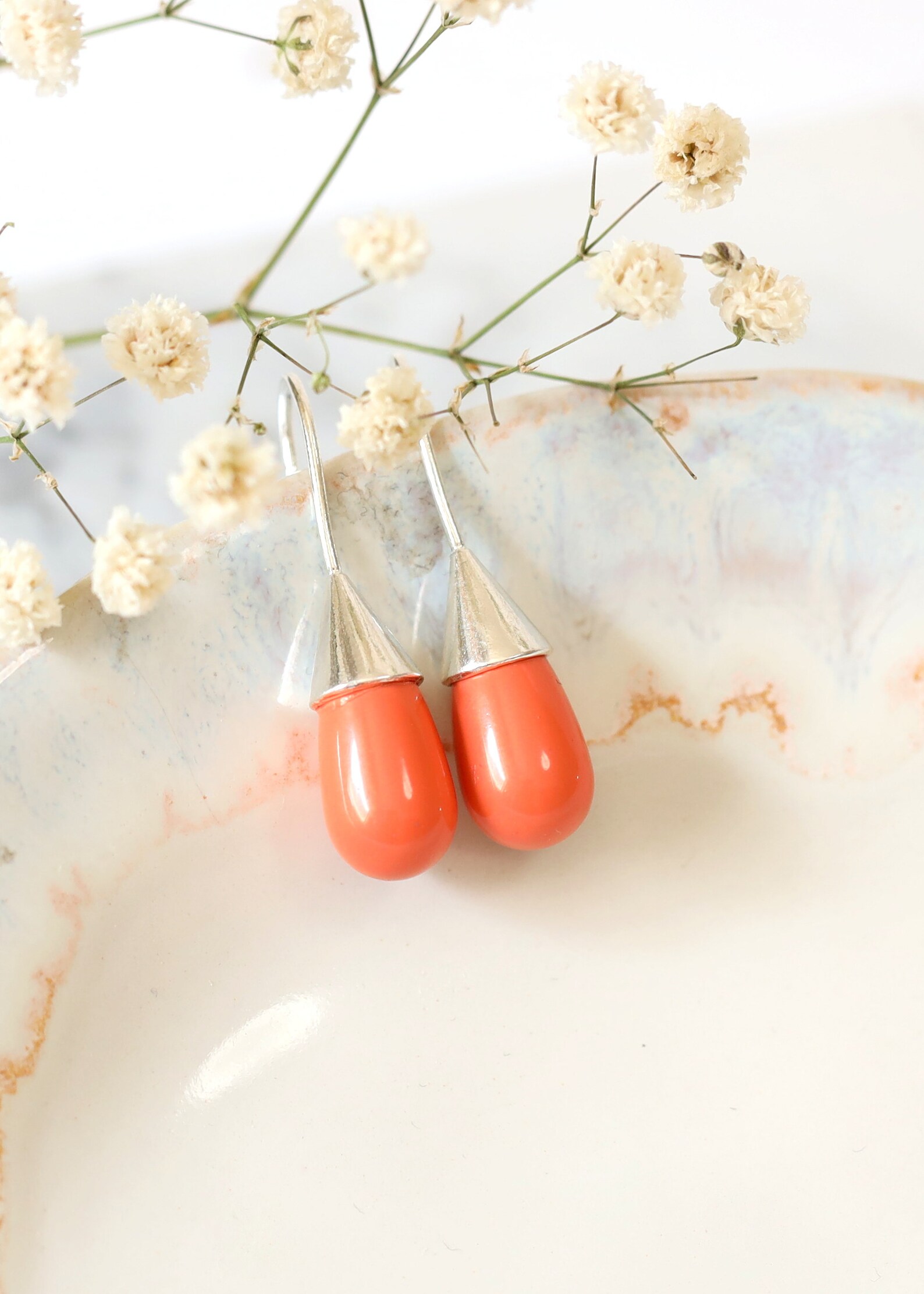 Coral Earrings Coral Drop Earrings Coral Gold Earrings - Etsy