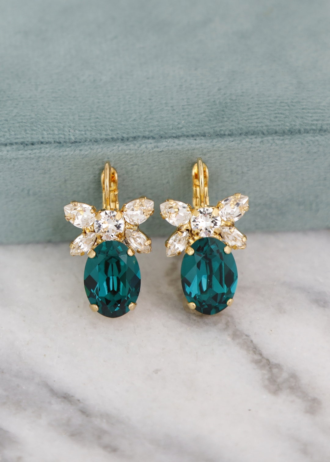 Emerald Drop Earrings Bridal Drop Earrings Emerald Dangle - Etsy