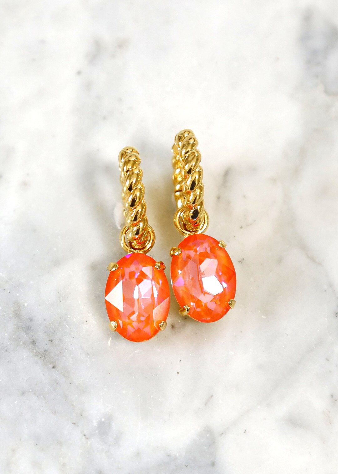 Orange Dangle Earrings, Ultra Orange Crystal Earrings, Burnet Orange ...