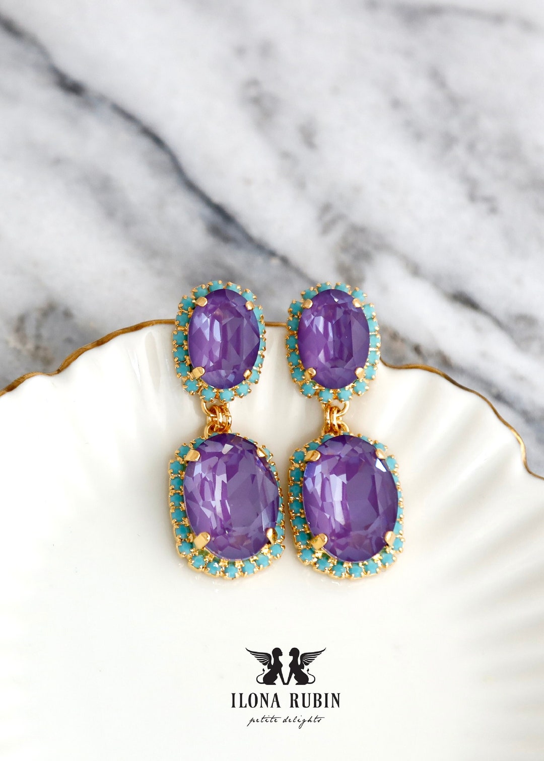 Purple Long Crystal Earrings, Purple Chandelier Crystal Earrings ...