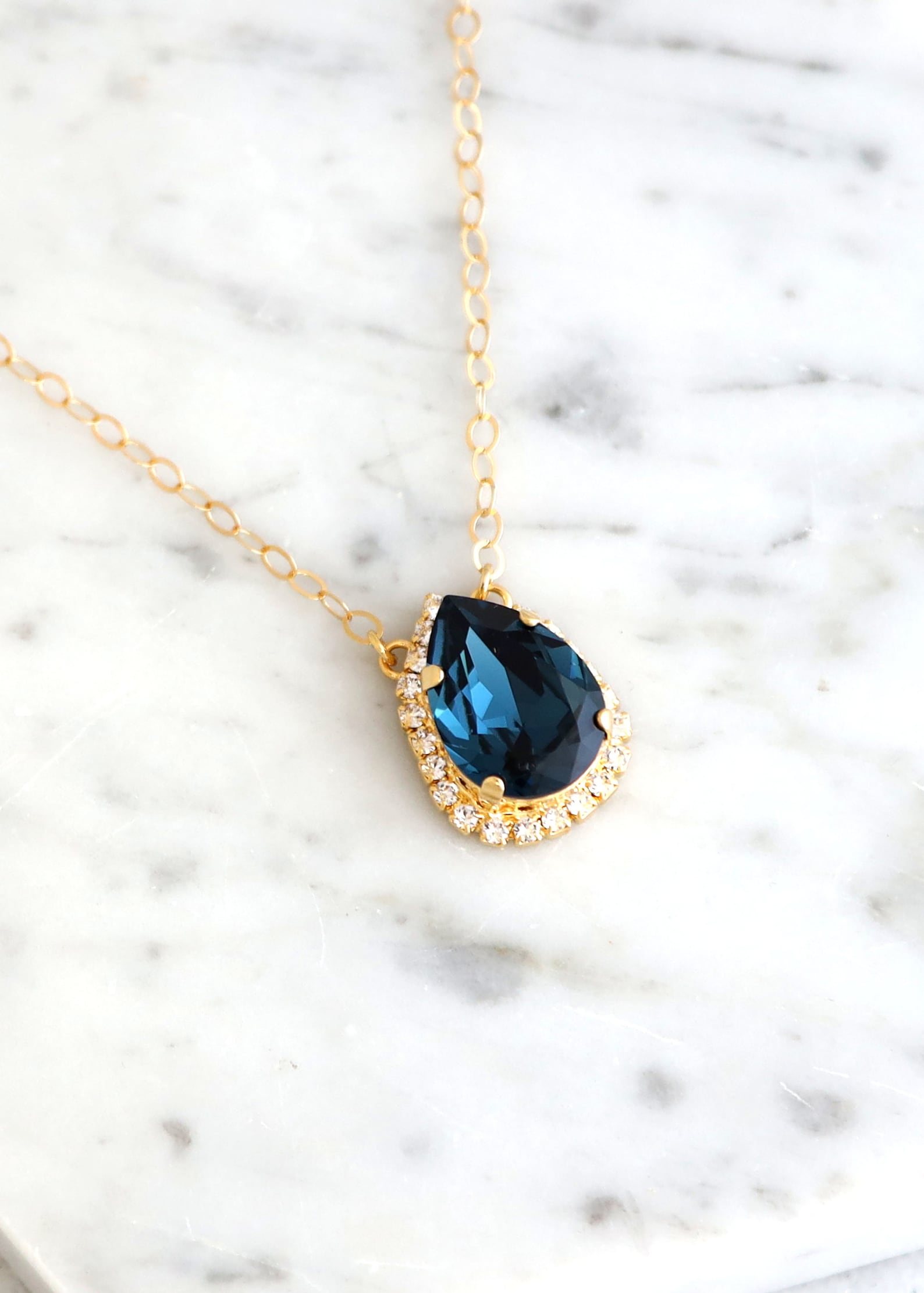 Navy Blue Necklace, Bridal Blue Navy Crystal Necklace, Bridesmaids ...
