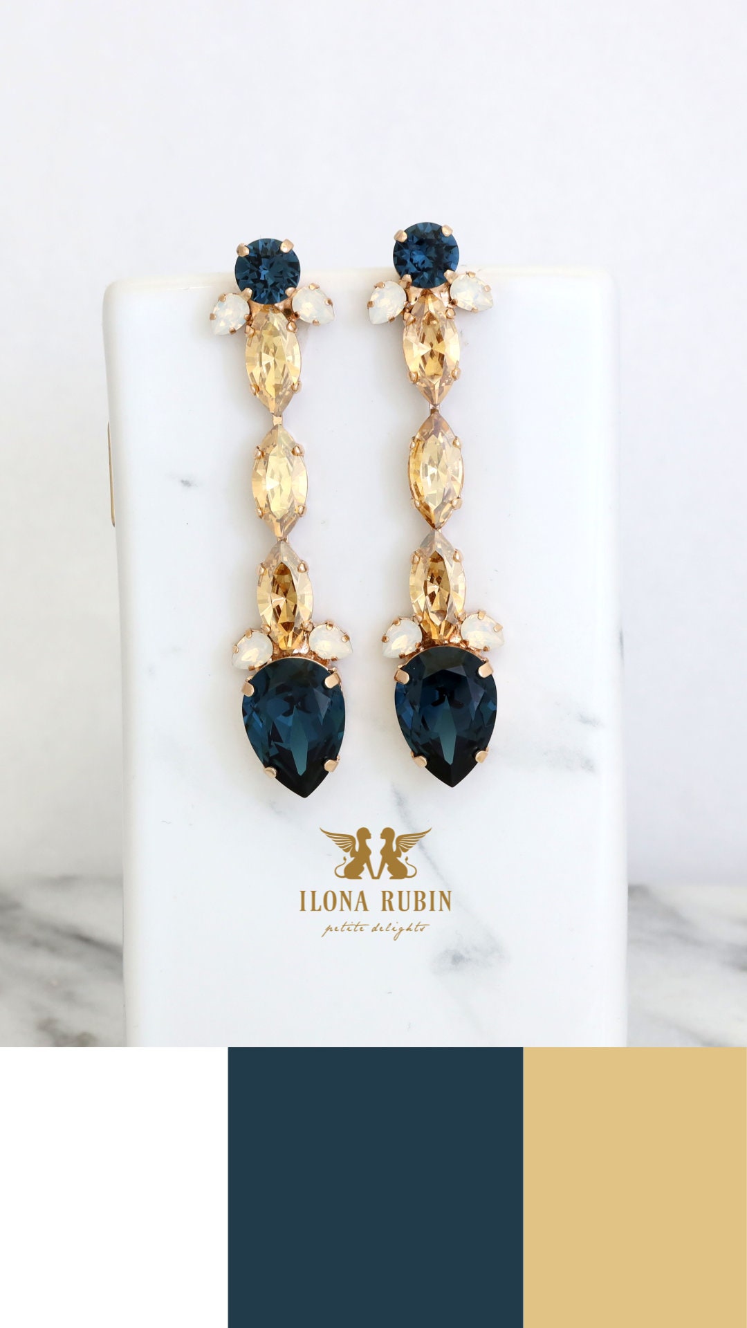 Navy Blue LONG EARRINGS Bridal Blue Navy Earrings Blue | Etsy