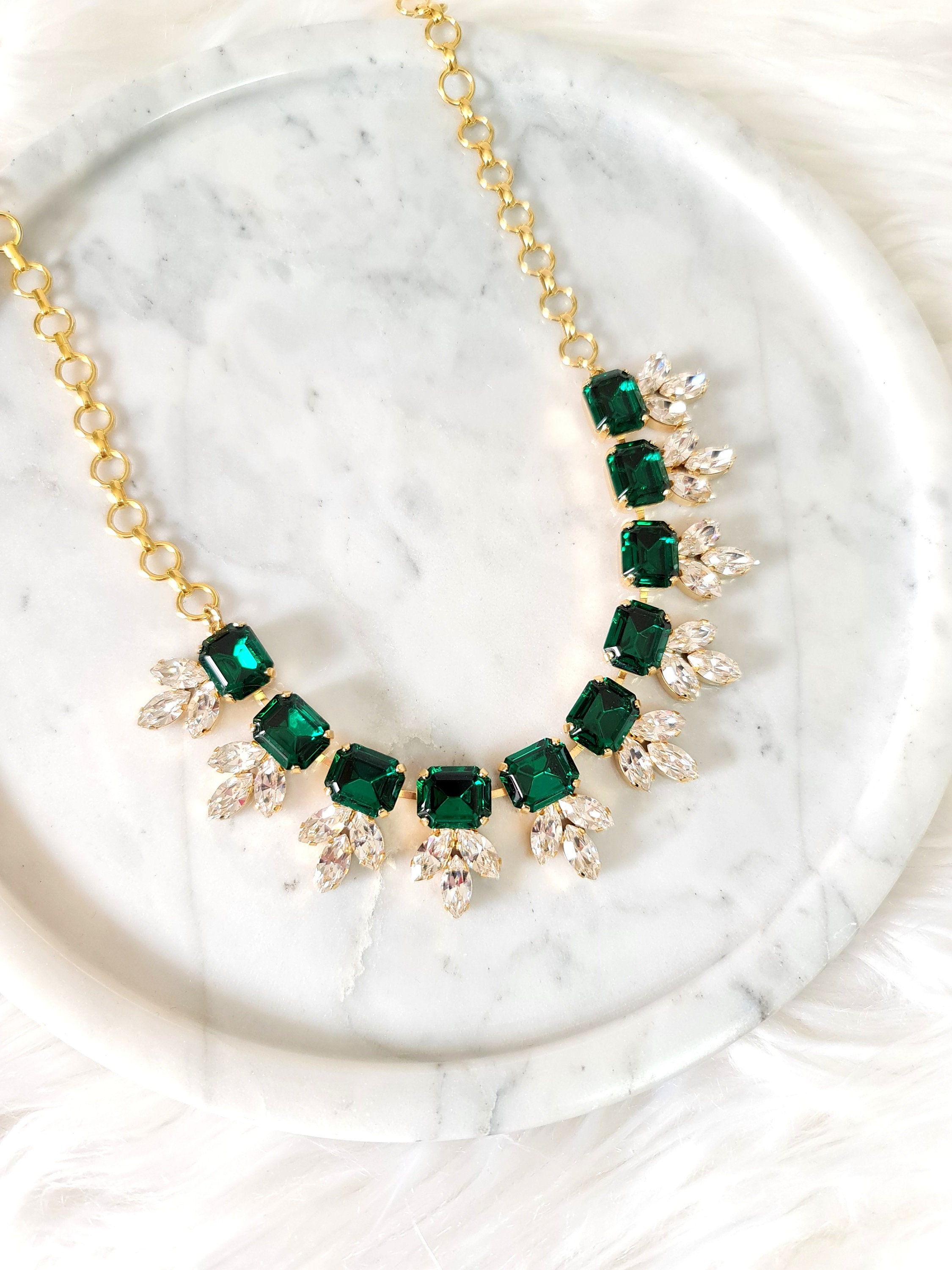 Emerald Necklace Bridal Emerald Necklace Bridal Crystal | Etsy