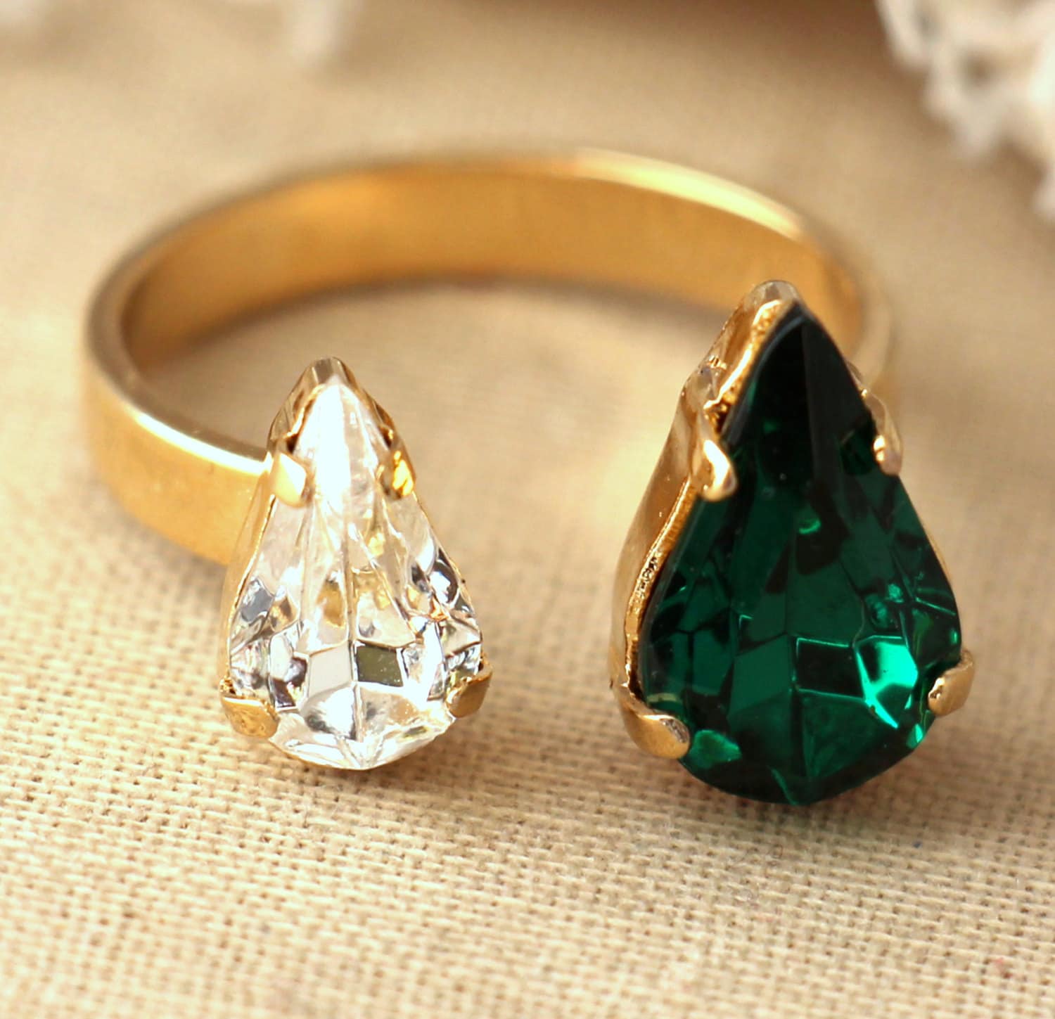 Emerald Crystal Dual Ring Emerald Crystal Emerald Ring | Etsy