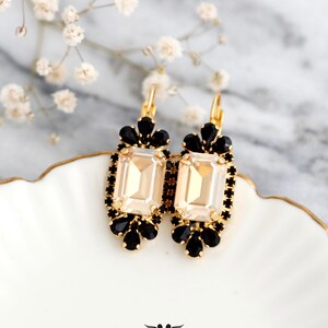Black Gold Crystal Earrings, Gold Black Bridal Earrings, Black Gold ...