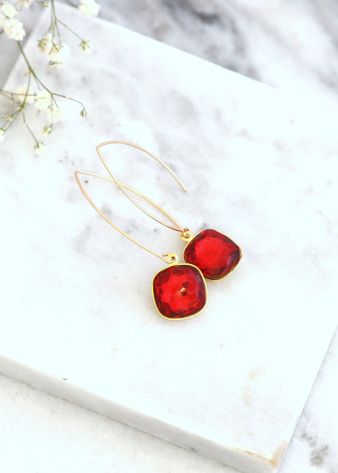Red Drop Earrings, Ruby Red Dangle Crystal Earrings, Red Ruby Crystal ...