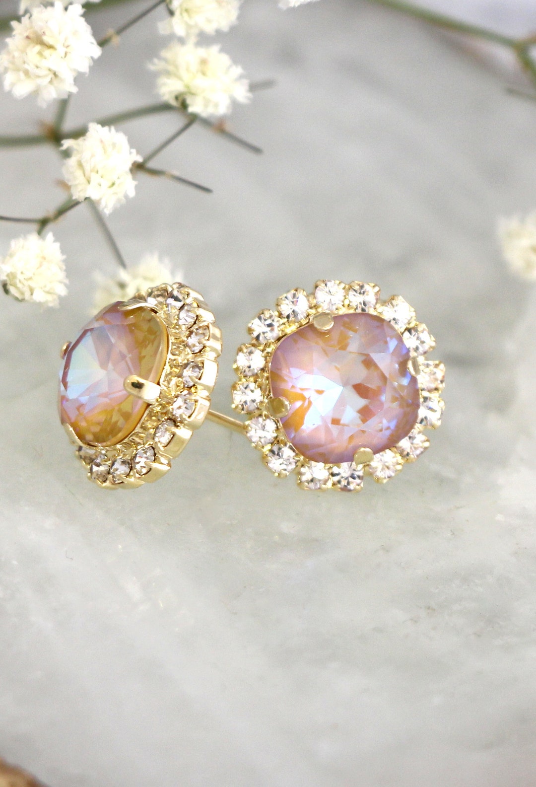Ochre Stud Earrings, Ochre Sand Crystal Earrings, Bridal Earrings ...
