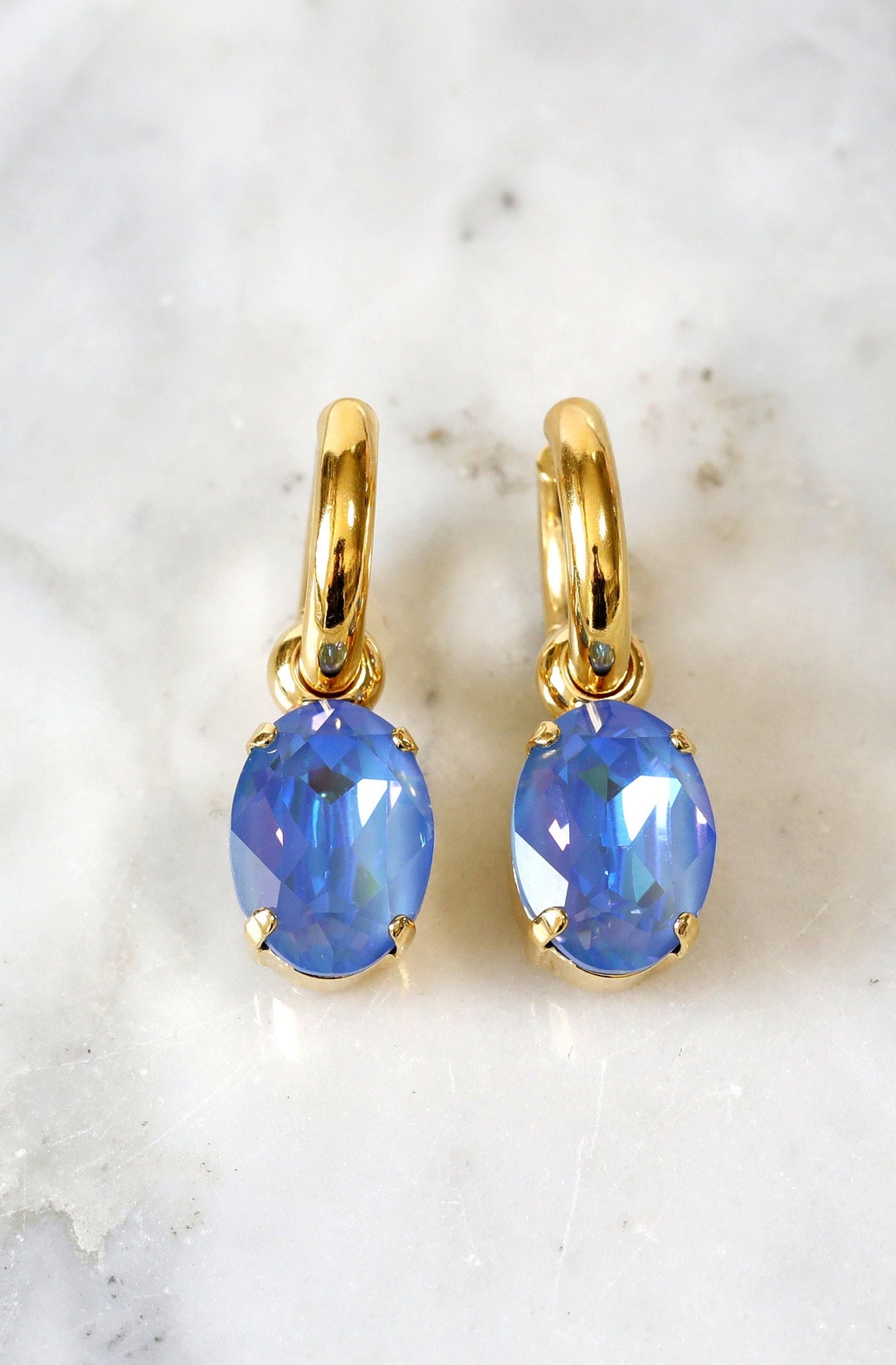 Blue Drop Earrings, Ocean Blue Crystal Earrings, Ocean Blue Huggies ...