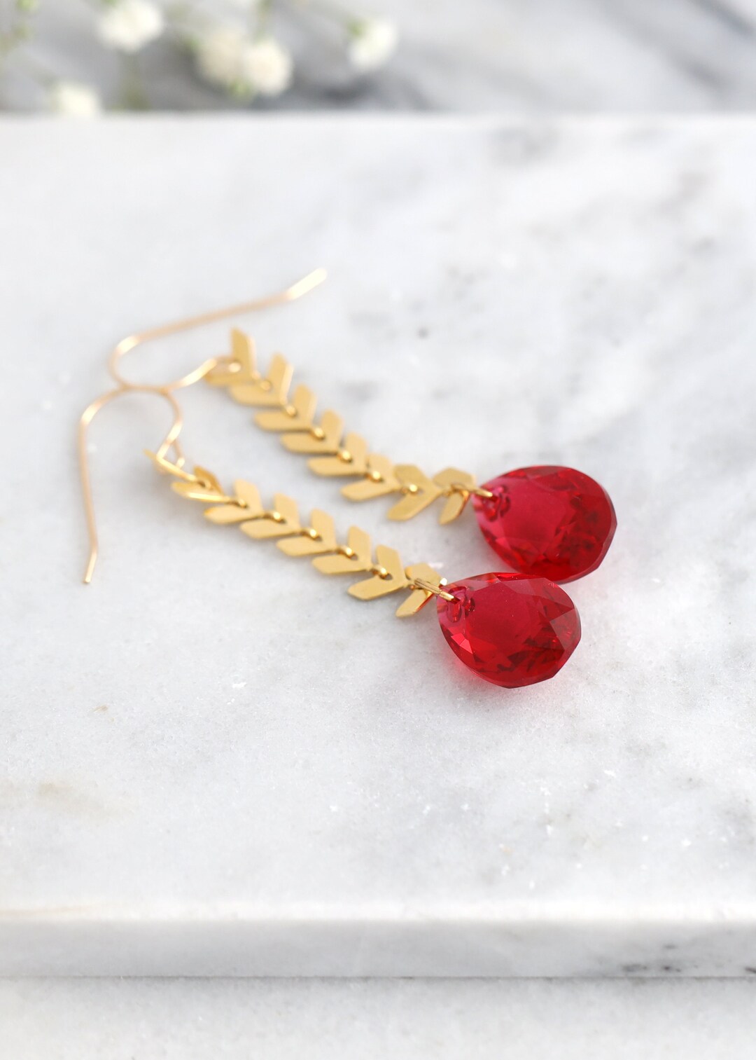Red Drop Earrings, Boho Chic Earrings, Red Ruby Dangle Earrings, Bridal ...