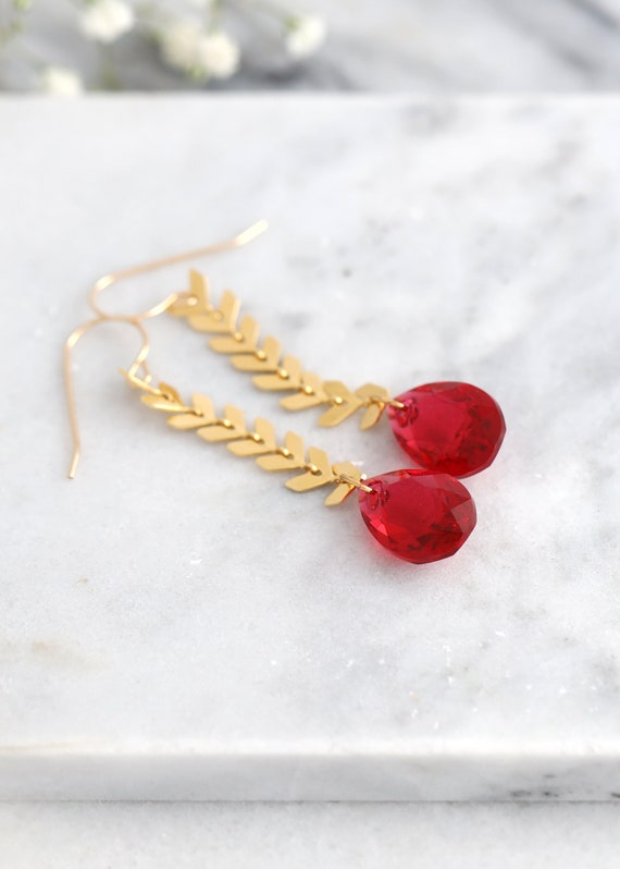Red Drop Earrings Boho Chic Earrings Red Ruby Dangle - Etsy