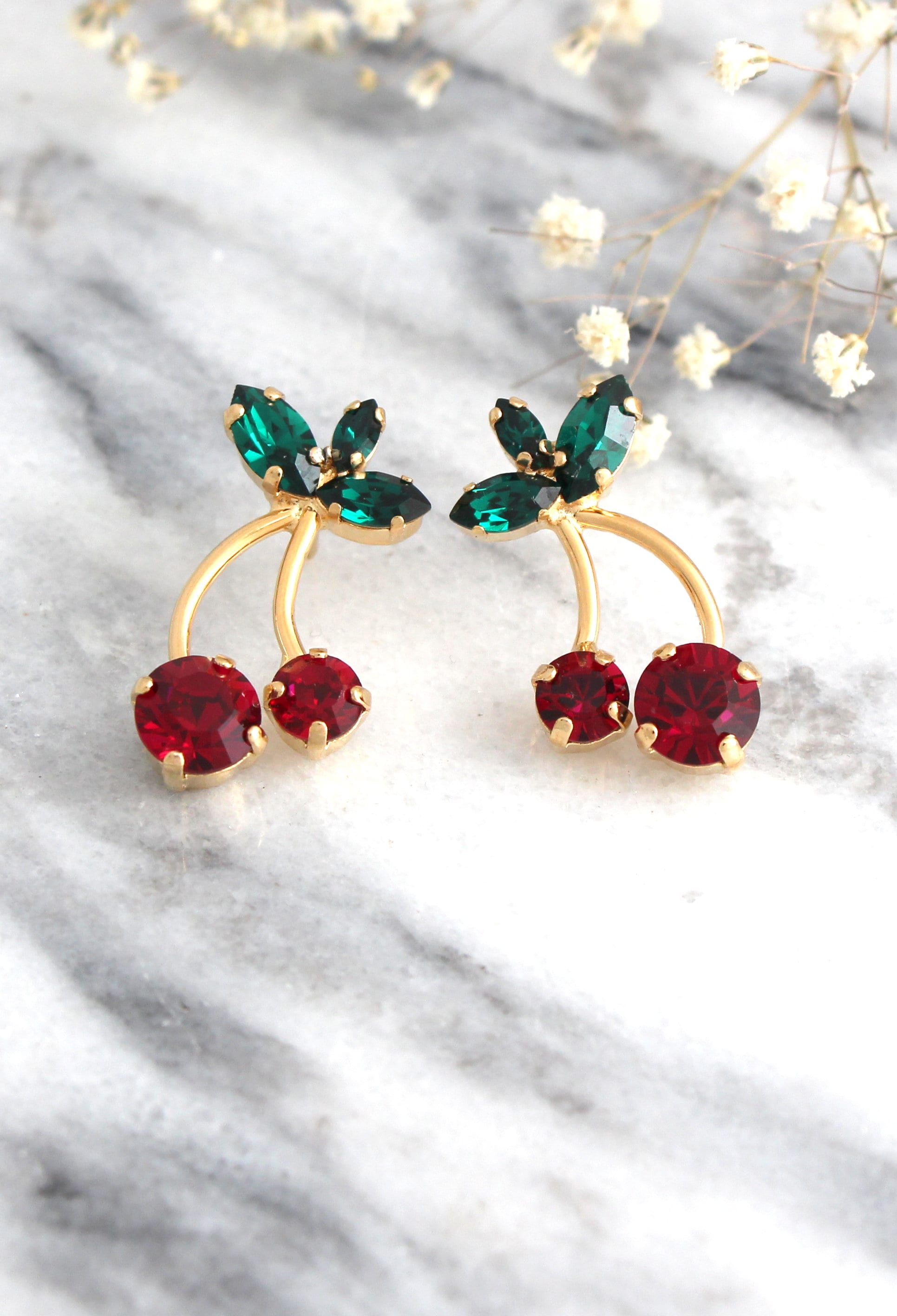 Cherry Earrings Cherry Stud Earrings Green Red Earrings - Etsy Israel