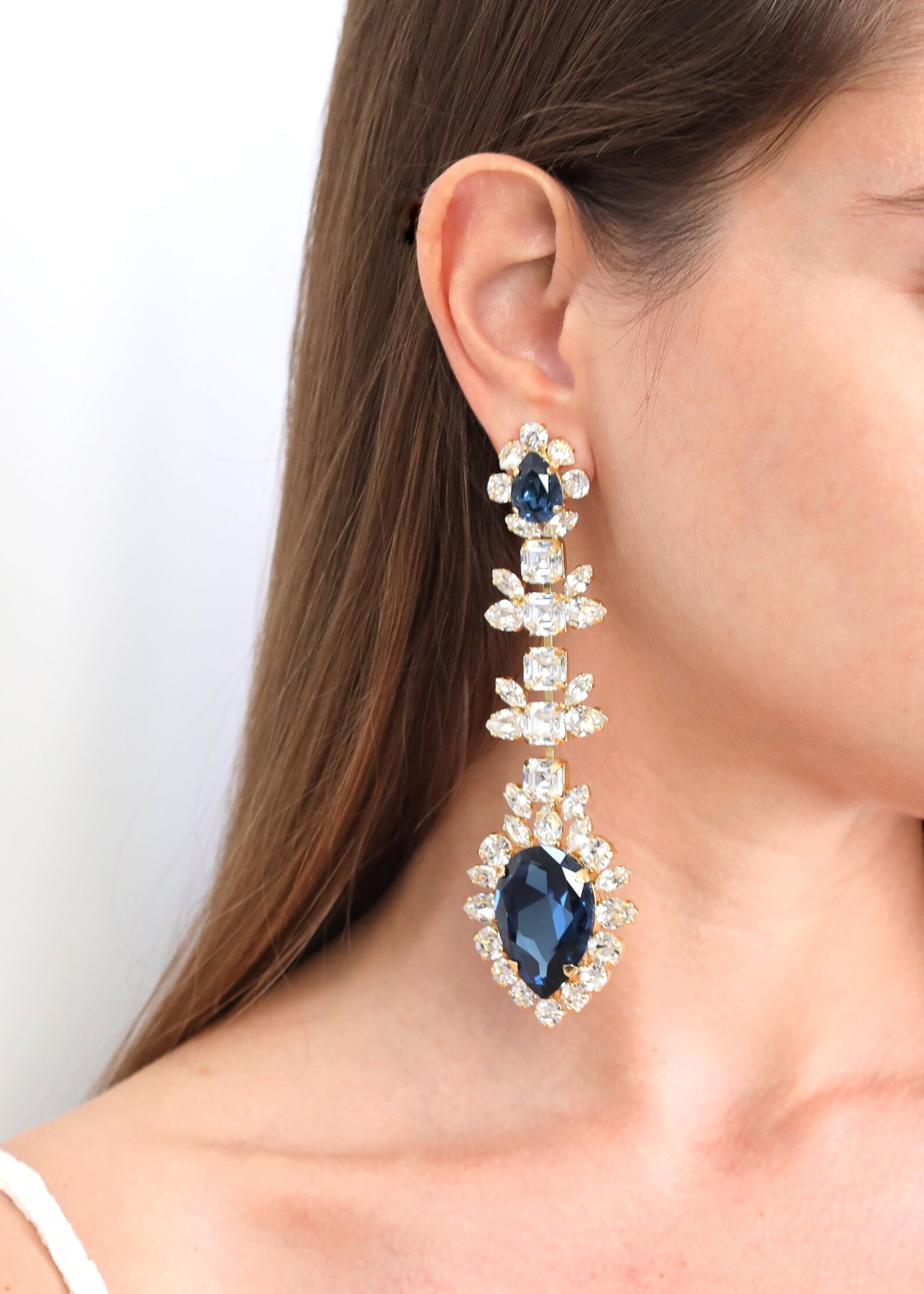 Blue Navy Statement LONG EARRINGS Bridal Blue Navy Earrings - Etsy